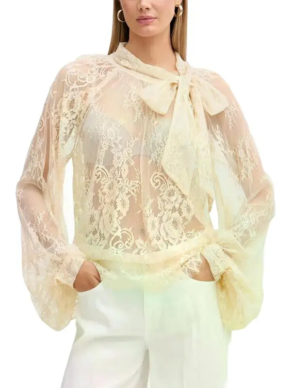 VICOLO Bow-detail Floral-lace Blouse - Neutrals