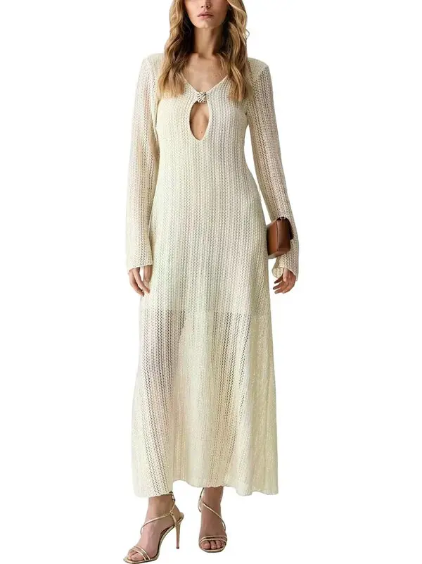 HAVEONE Cut-out Pointelle-knit Maxi Dress - Neutrals