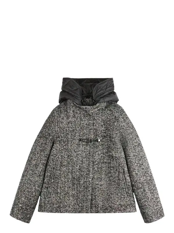 FAY Herringbone Toggle Coat - Black