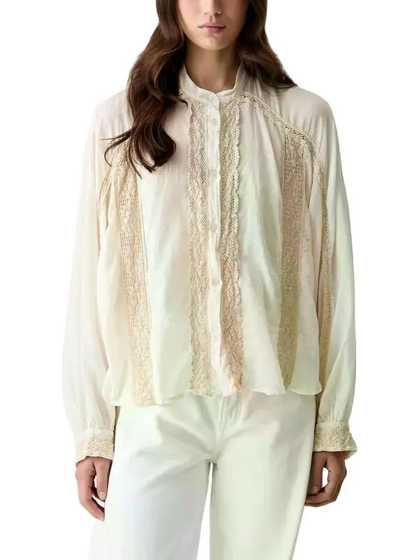 HAVEONE Lace-trimmed Band Collar Blouse - Neutrals