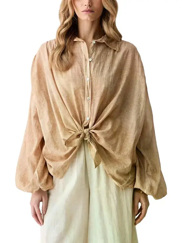 HAVEONE Front-tie Balloon-sleeve Blouse - Neutrals