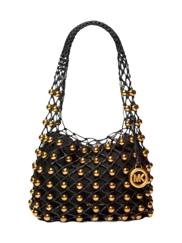 Michael Kors Small Gwen Bead-embellished Woven Shoulder Bag - Black