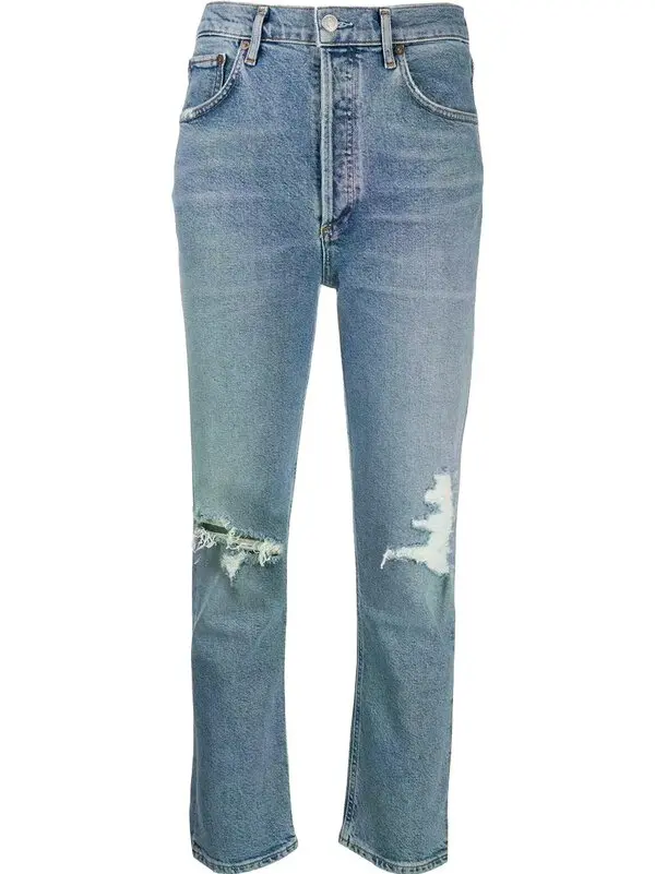 AGOLDE Ripped High-rise Cropped Jeans - Blue