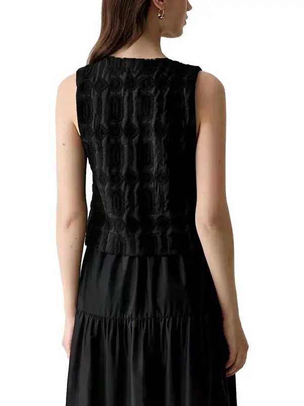 HAVEONE Embroidered Tie-fastening Top - Black