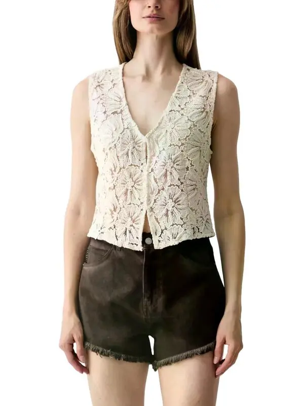 HAVEONE Floral-lace V-neck Top - Neutrals
