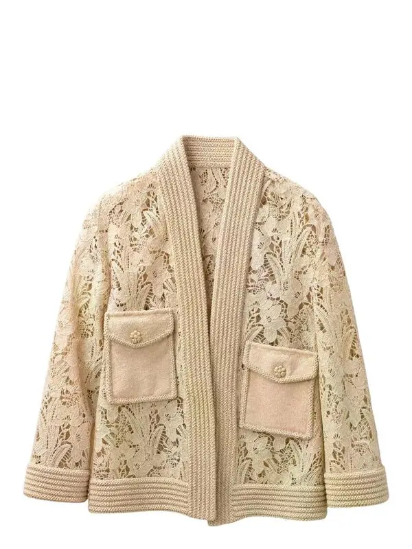 EDWARD ACHOUR PARIS Floral-lace Flap-pocket Jacket - Neutrals