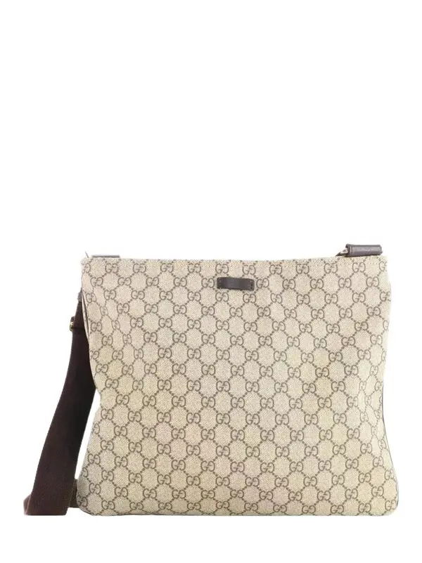 Gucci Zip Top Messenger Bag Gg Coated Canvas Large Crossbody Bag - Brown