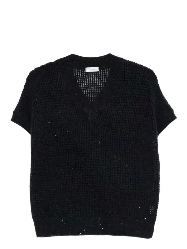 Peserico Sequin-embellished V-neck Short-sleeve Sweater - Blue