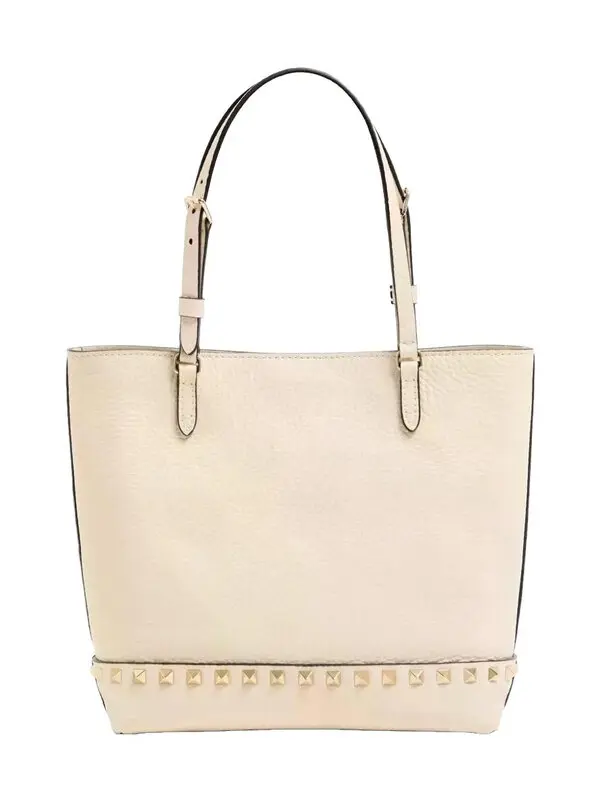Valentino Garavani Small Rockstud Shopping Bag In Grainy-calfskin - Neutrals