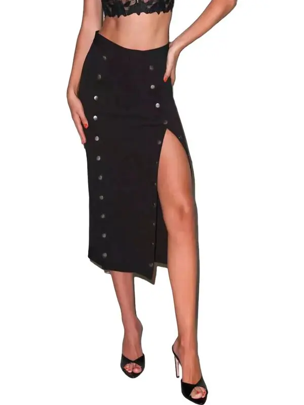 FLEUR DU MAL Undo Me Button-embellished Slit-detail Midi Skirt - Black