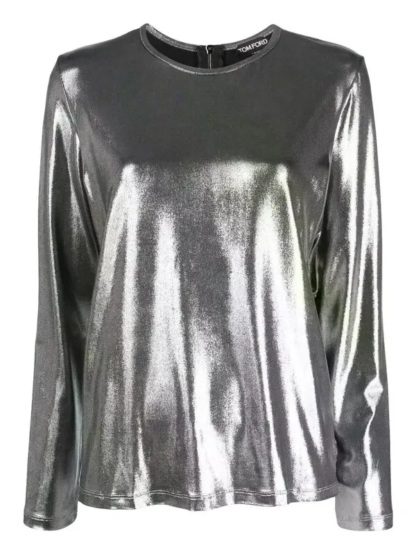 TOM FORD Metallic Laminated Long-sleeve Top - Silver