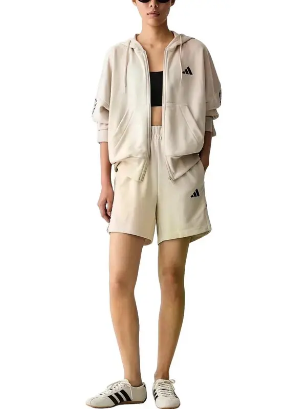 Adidas Seasonal Essentials Animal-print 3-stripes Full-zip Hooded Track Top - Neutrals