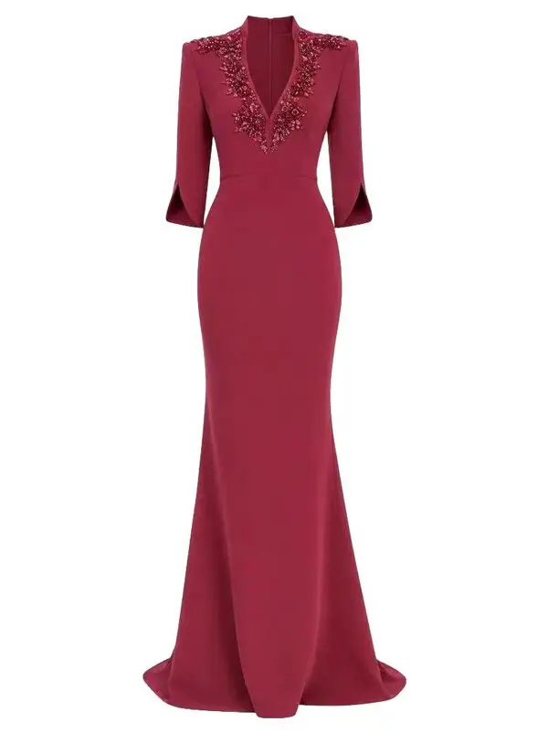 Badgley Mischka V-neck Maxi Gown - Red