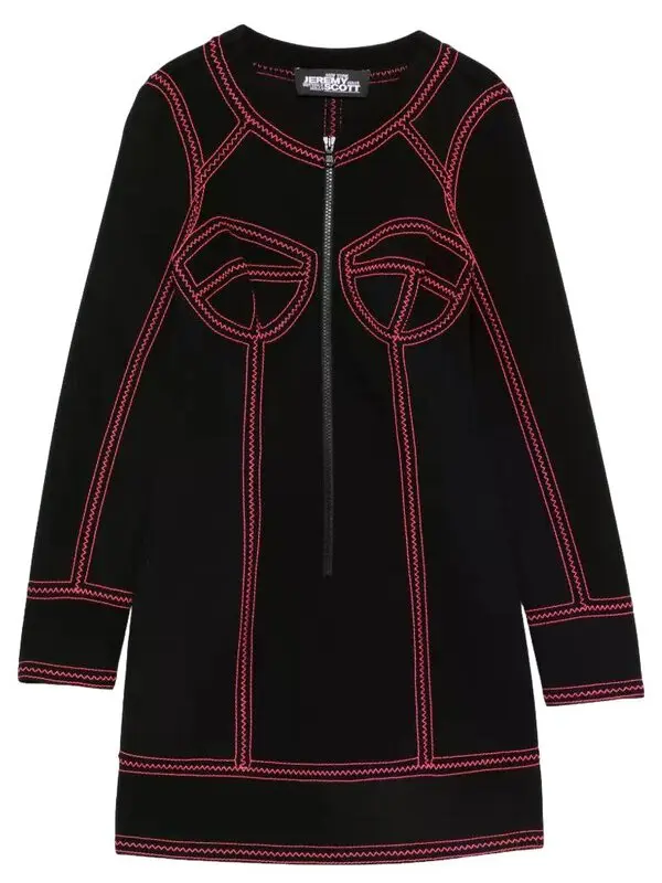 Jeremy Scott 2010 Contrast-stitch Zip-up Midi Dress - Black
