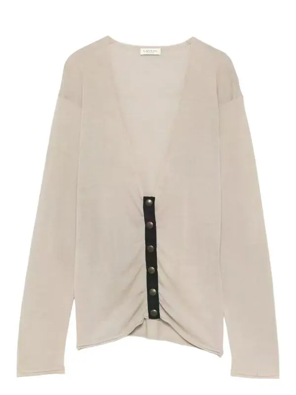 LANVIN Long Sleeve V-neck Top With Press-stud Fastening - Neutrals