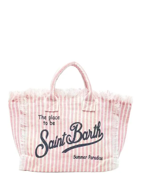 MC2 SAINT BARTH Striped Fringed Beach Bag - Pink