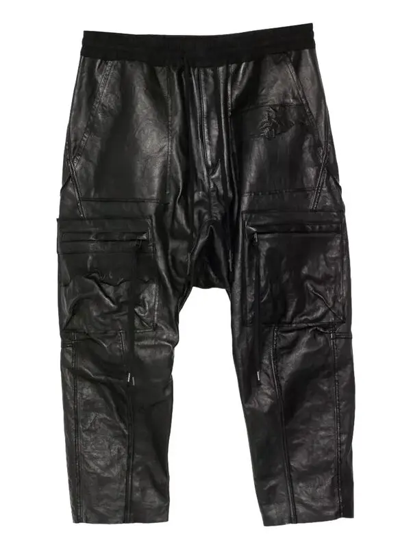 D HYGEN Leather Drop Crotch Cargo Trousers - Black