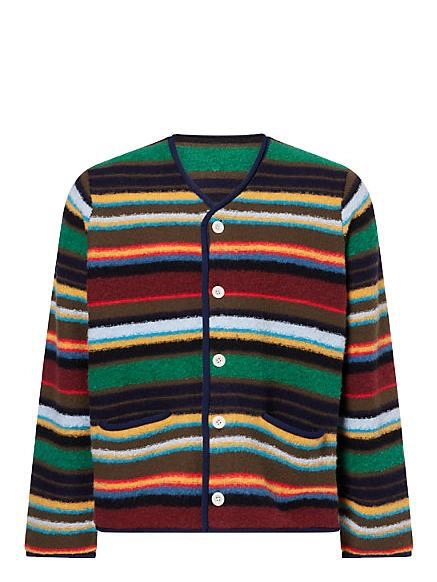 Sacai V-neck Striped Wool-blend Cardigan - Red Multi