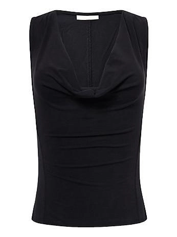 BELLE ANNA Cowl Neck Stretch Jersey Top - Black