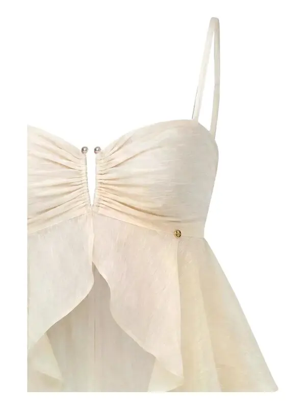 NISSA Ruffled Lyocell Crop Top - Neutrals
