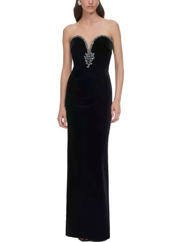 SELF-PORTRAIT Velvet Maxi Dress With Embellished Corset Bodice - Black