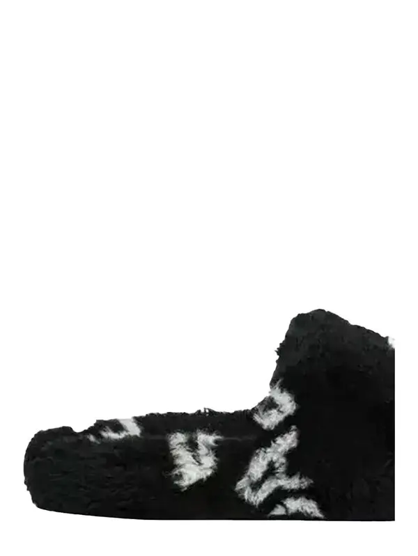 Balenciaga Logo-print Faux-fur Slides - Black