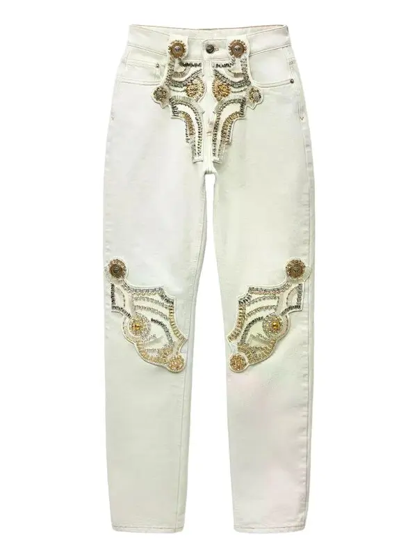 Versace Embroidered Straight Jeans - Neutrals