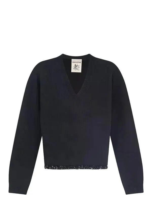 SEMICOUTURE Celia Sequin-embellished V-neck Sweater - Black