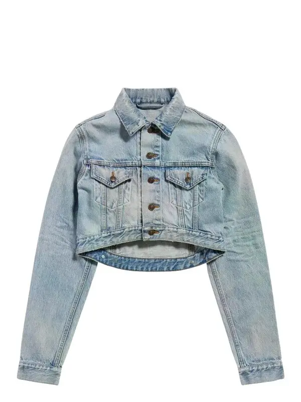 Balenciaga Cropped Distressed Denim Jacket - Blue