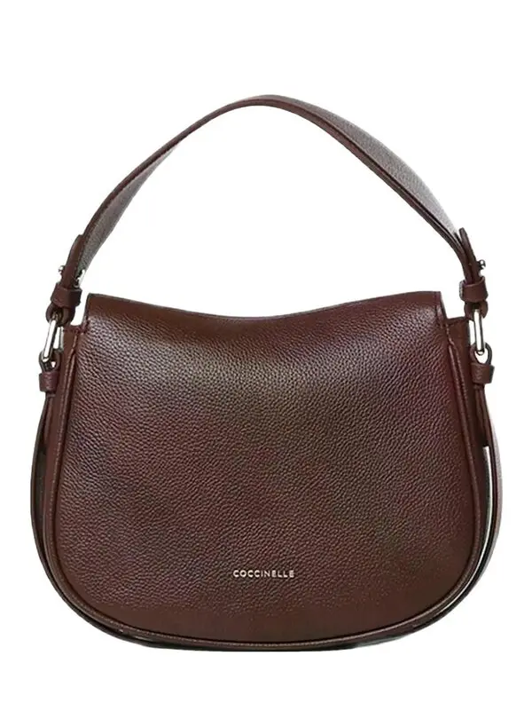 COCCINELLE Grained Leather Tote Bag With Foldover Top - Brown