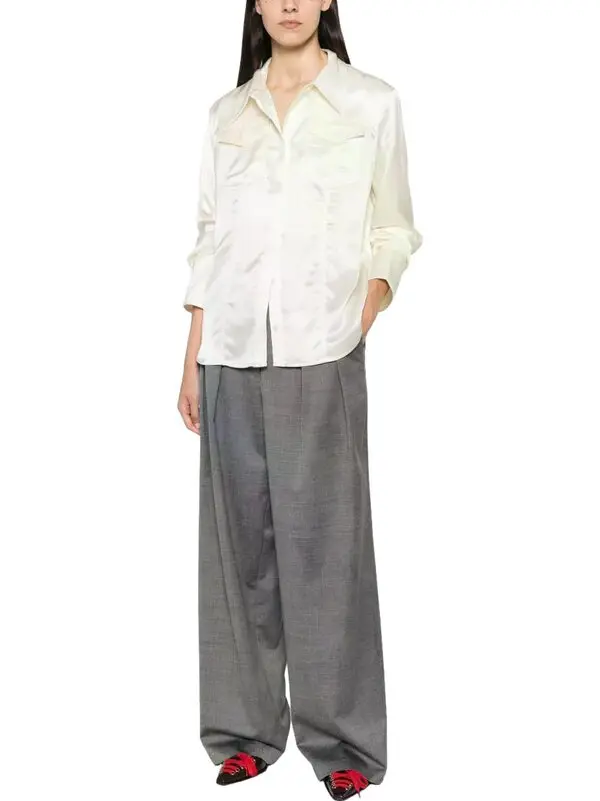 GANNI Satin-finish Flap-pocket Shirt - White
