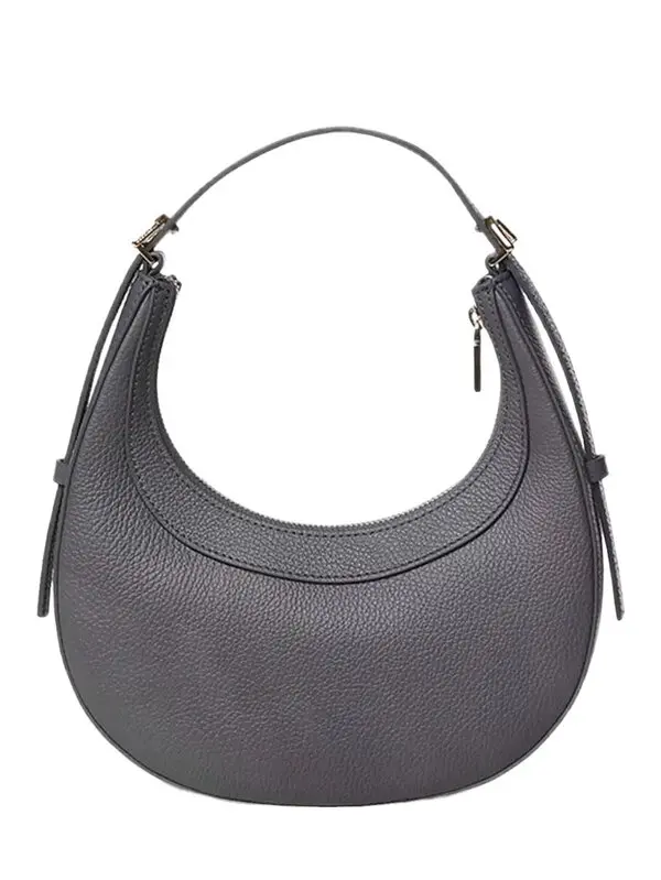 COCCINELLE Grained Leather Crescent Tote Bag - Grey