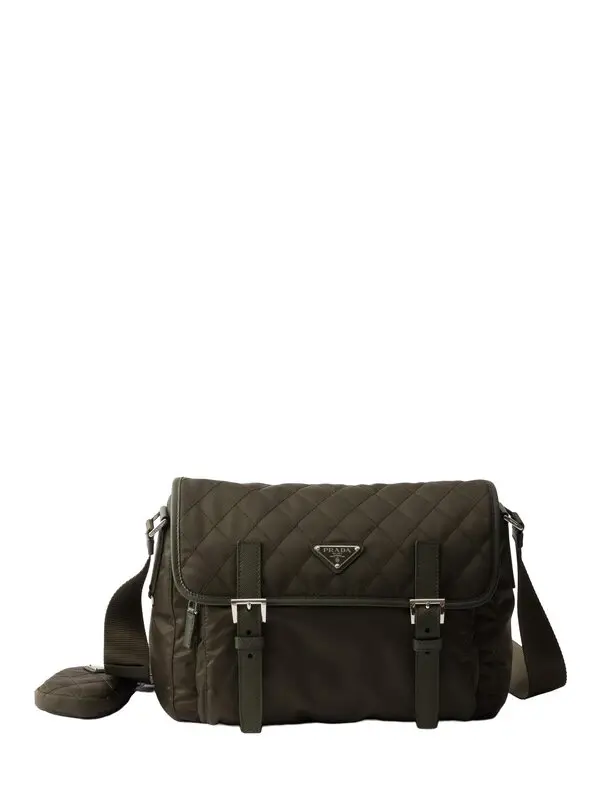 Prada Quilted Re-nylon Large Shoulder Bag With Saffiano Trim - Forest