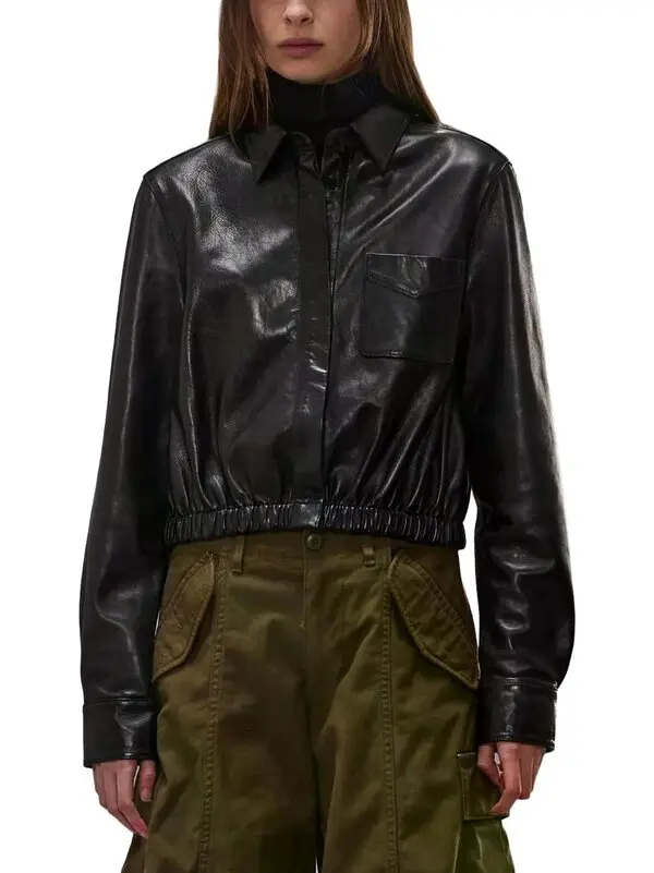 R13 Grained Texture Elasticated Hem Jacket - Black