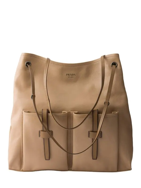 Prada Large Leather Route Shoulder Bag - Neutral