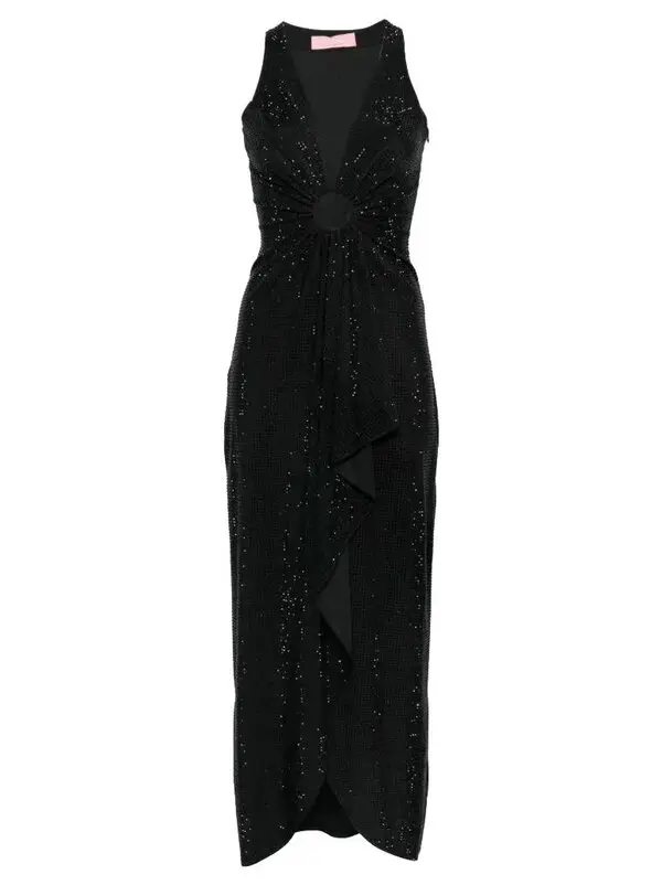 TWENTY FOURHAITCH Sleeveless Sequined Midi Dress - Black