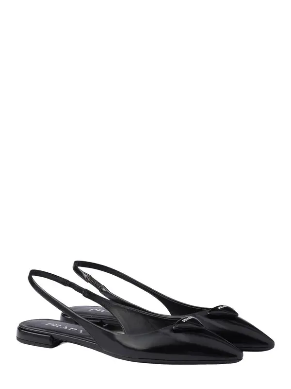Prada Brushed Leather Slingback Ballet Flats 10 - Black