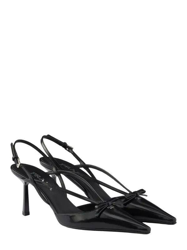 Prada Brushed Leather Slingback Pumps - Black