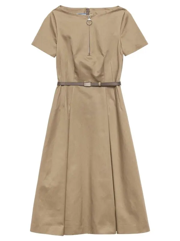 Prada Belted Cotton Midi Dress - Grey