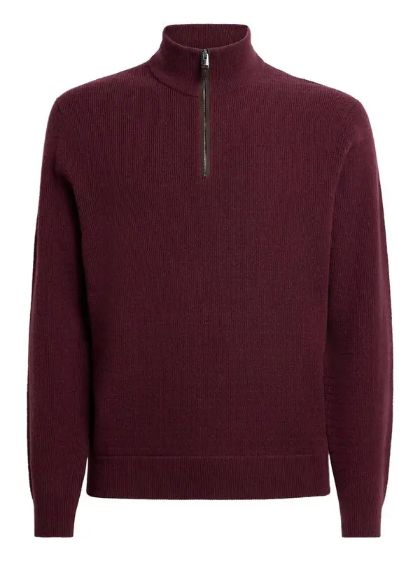 Canali Virgin Wool-cashmere Quarter-zip Sweater - Red