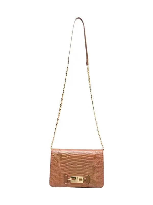 Elisabetta Franchi Lizard-effect Logo Plaque Shoulder Bag - Brown