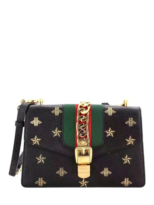 Gucci Sylvie Printed Leather Small Shoulder Bag - Black