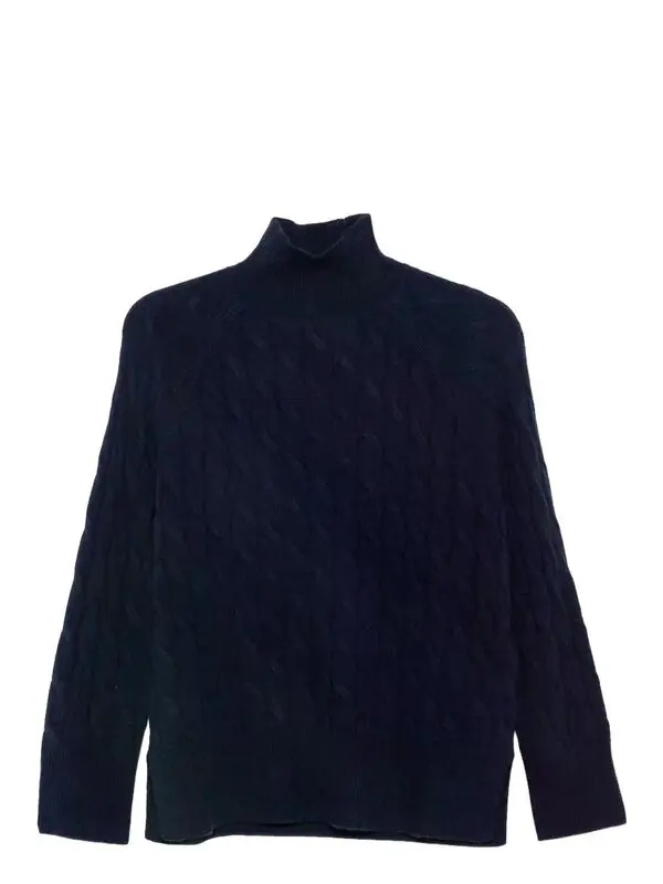 Marella Cable Knit Mock Neck Sweater - Blue