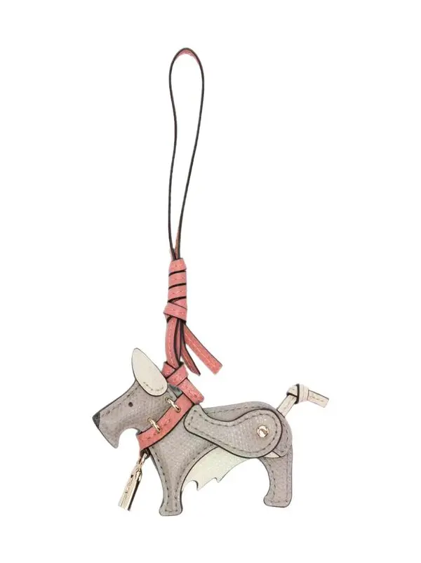 Furla Dog Motif Leather Bag Charm - Grey