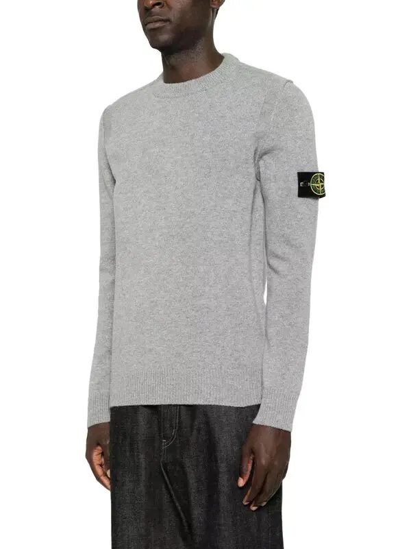 Stone Island Logo Patch Crew Neck Sweater - Grey