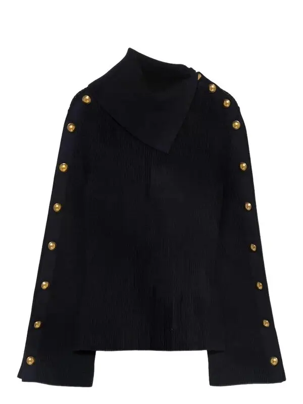 Elisabetta Franchi Button-embellished Ribbed Knit Sweater - Blue