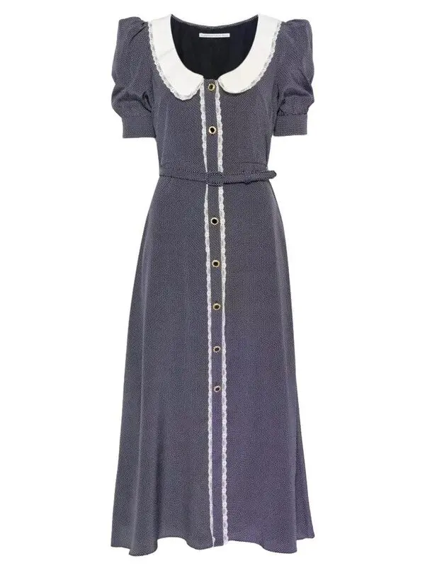 Alessandra Rich Polka Dot Midi Dress - Blue