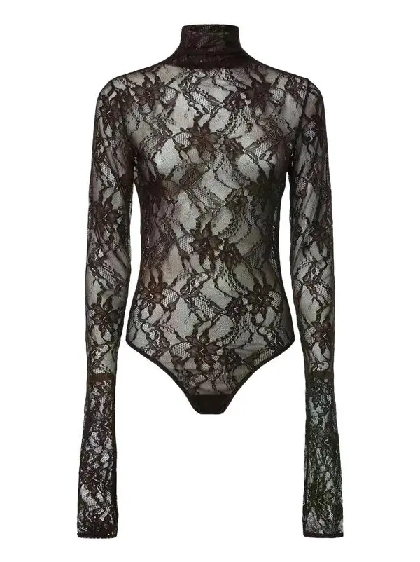 Andamane Lace Long-sleeve Bodysuit - Brown
