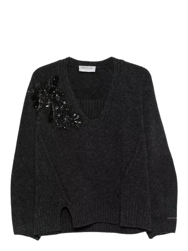 ERMANNO FIRENZE Layered Effect Sweater With Bead Embellishment - Grey