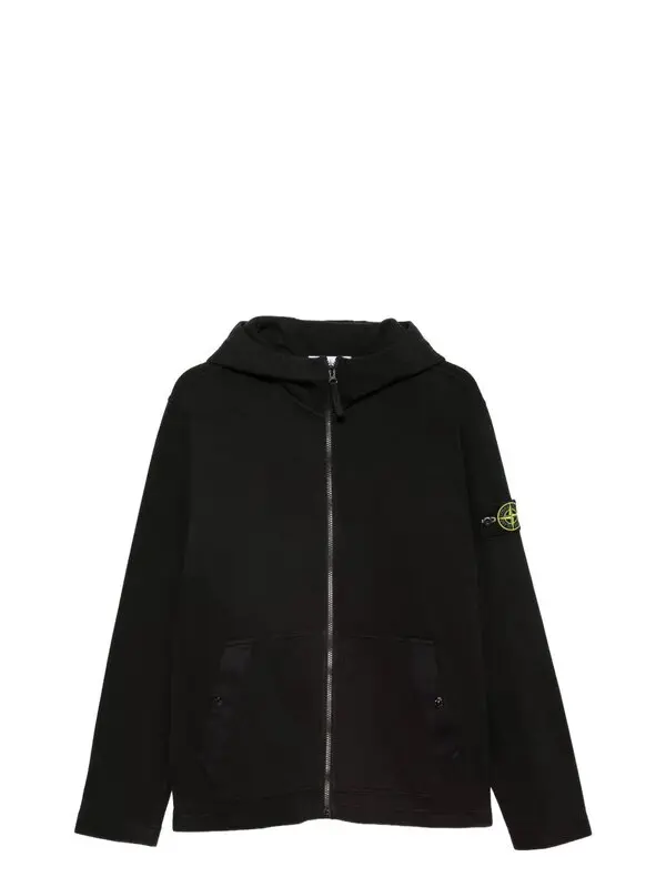 Stone Island Logo Patch Zip-up Hoodie - Black